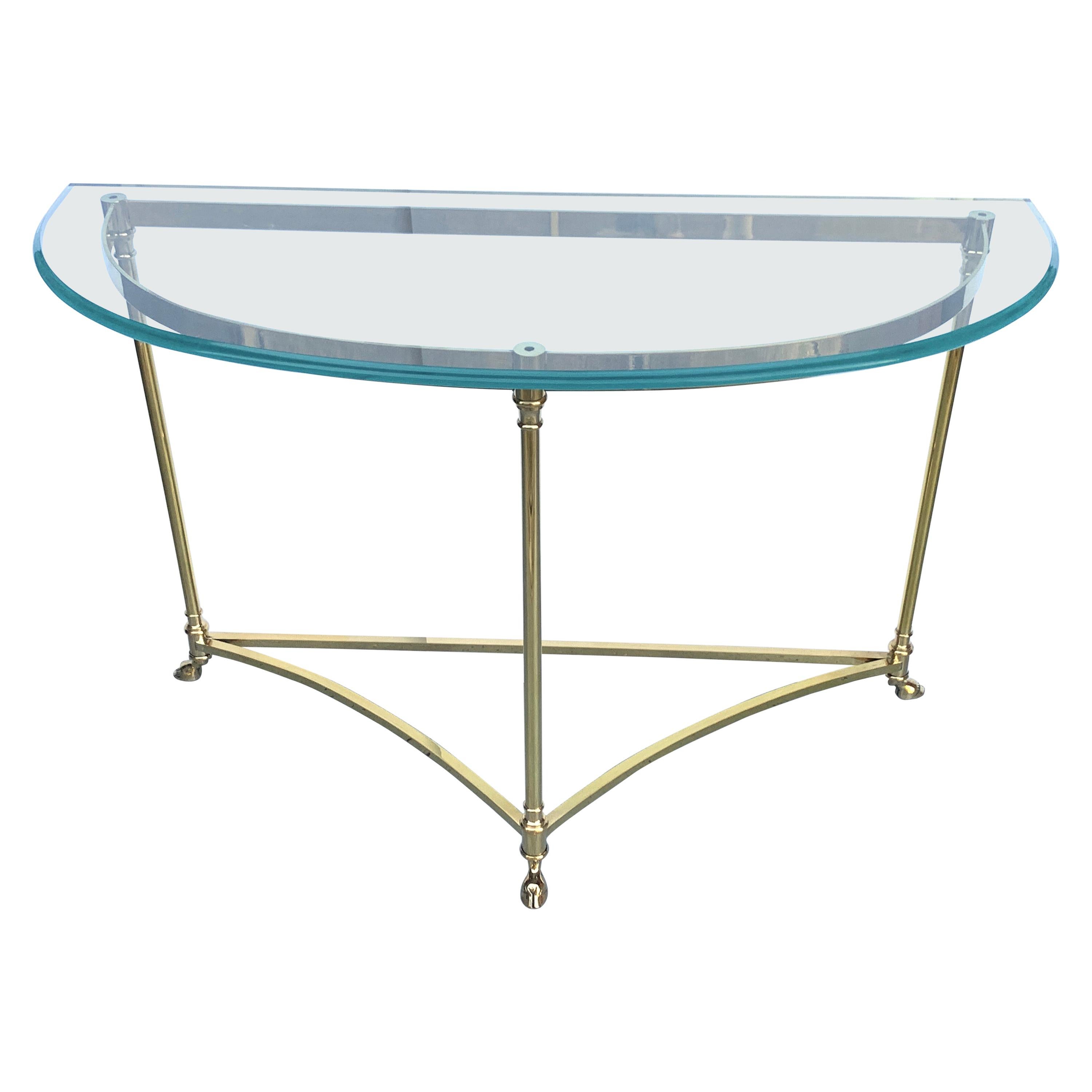 1970s Italian Brass Hoof Footed Demilune Console Table For Sale at 1stDibs