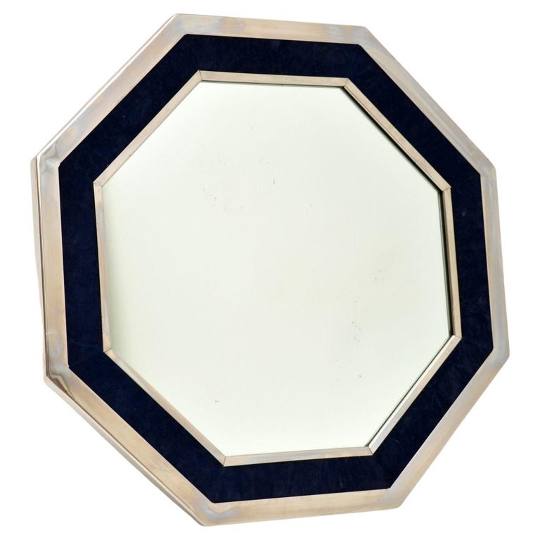 1970's Italian Chrome and Velvet Mirror For Sale at 1stDibs