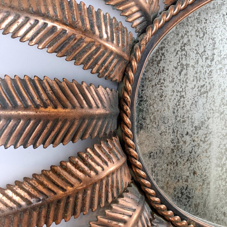 1970's Italian Copper Feathered Sunburst Mirror For Sale at 1stDibs