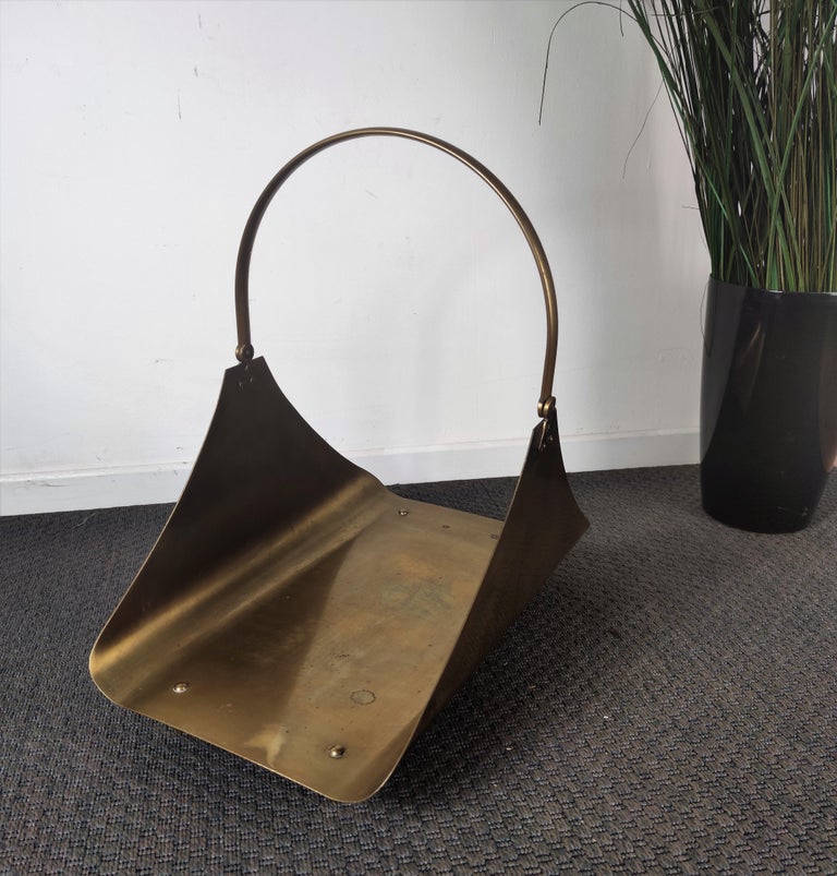 1970s Italian Gilt Brass Fireplace Wood Log Holder Rack at 1stDibs