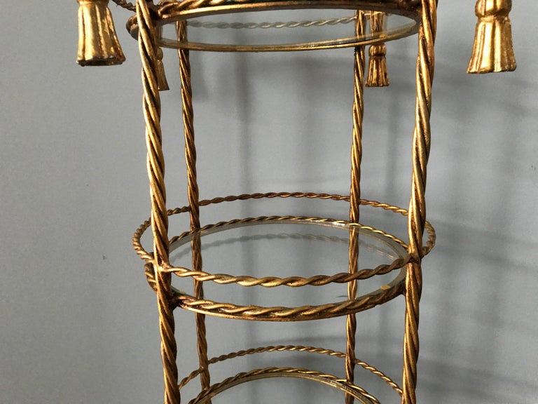 1970s Italian Gilt-Metal Rope and Tassel Three-Tiered Table at 1stDibs