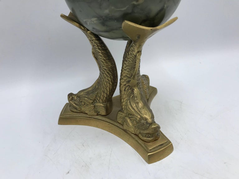1970s Italian Green Marble Ball Sculpture on Brass Koi Fish Stand at ...
