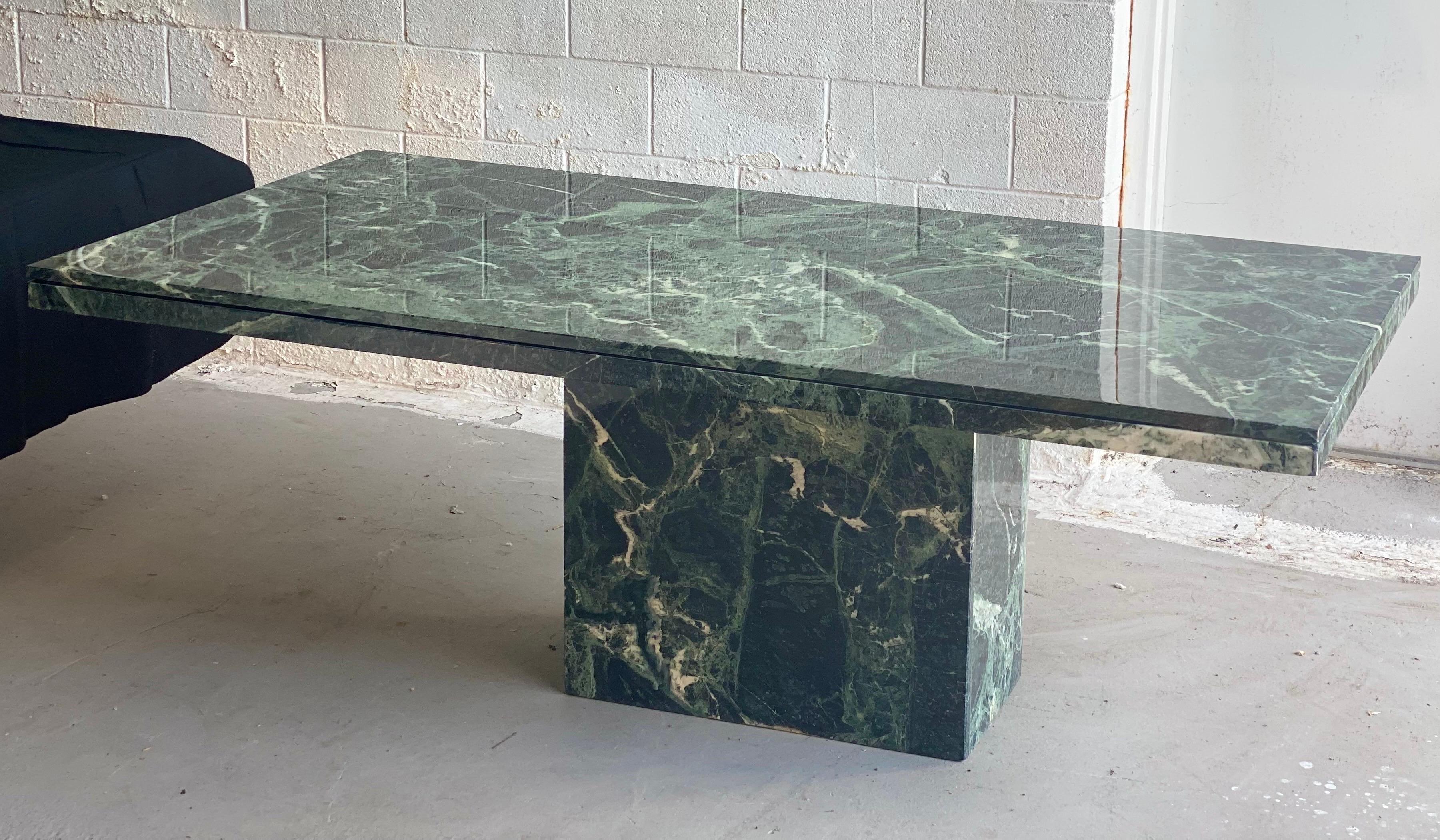 1970s Italian Green Verde Guatemalan Marble Rectangular Pedestal Dining ...