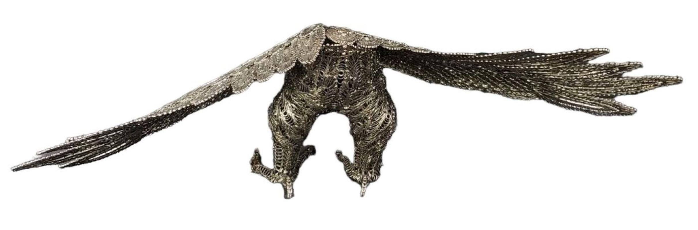 1970s Italian Handmade Silvered Filigree Spread Eagle For Sale at 1stDibs