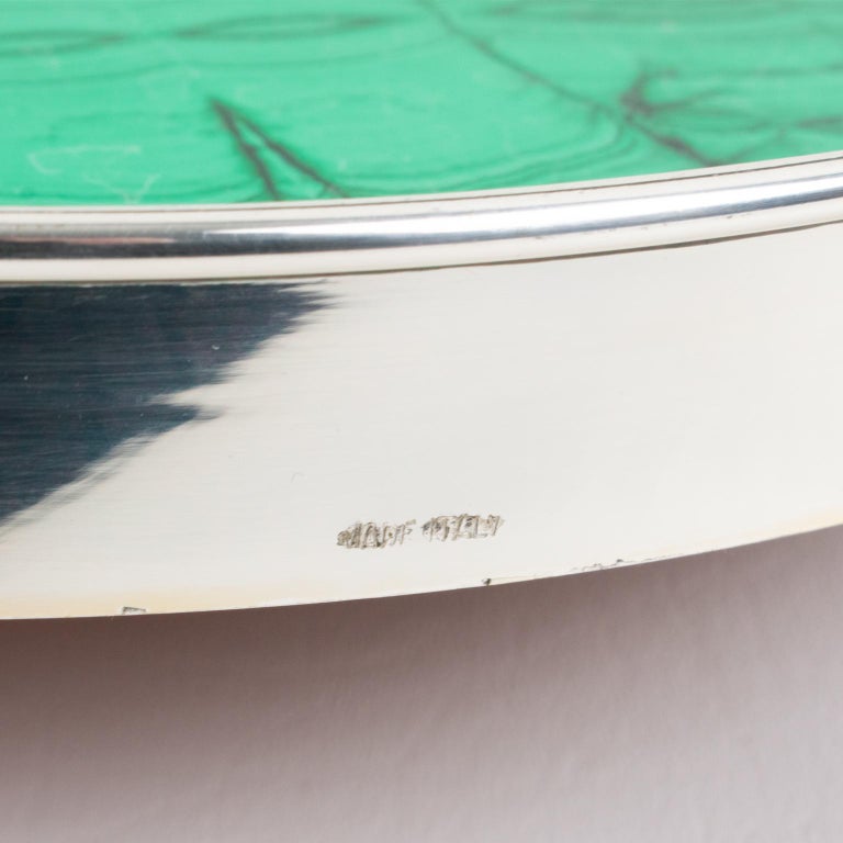 Italian Modernist Silver Plate and Malachite-like Serving Tray, 1970s ...