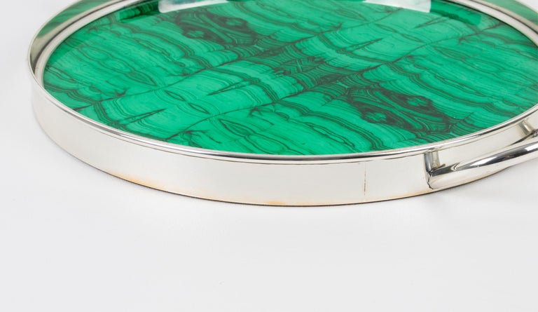 Italian Modernist Silver Plate and Malachite-like Serving Tray, 1970s ...