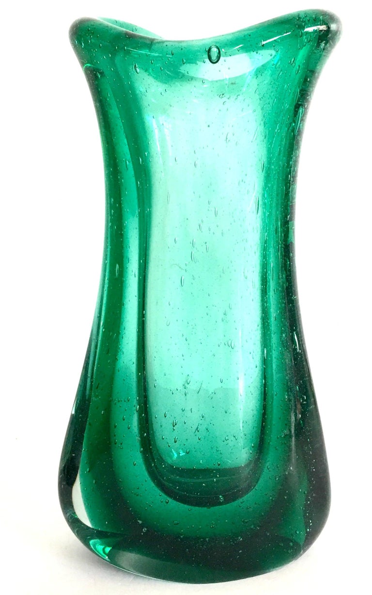 1970s Italian Murano Glass Emerald Green Organic Form Vase For Sale At 1stdibs 1970s Glass