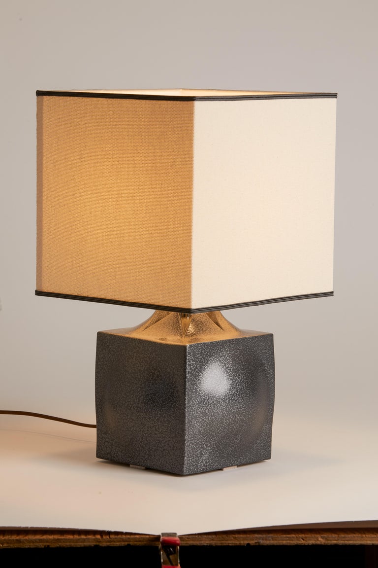 1970s Italian Pair of Cubist Pottery Lamps with Custom Shades For Sale ...