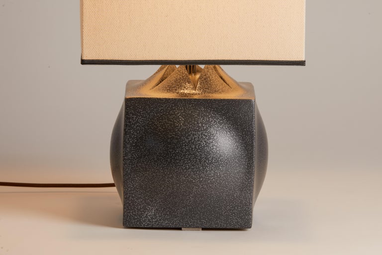1970s Italian Pair of Cubist Pottery Lamps with Custom Shades For Sale ...