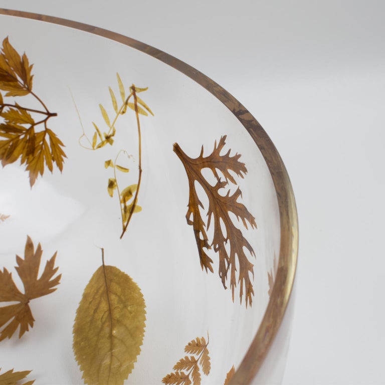 1970s Italian Resin Bowl Centerpiece with Leaves and Flowers Inclusions ...
