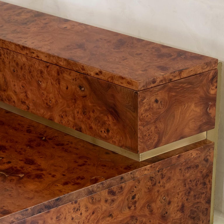 1970's Italian Sideboard / Dry Bar in Briar Wood Parchment and Brass ...