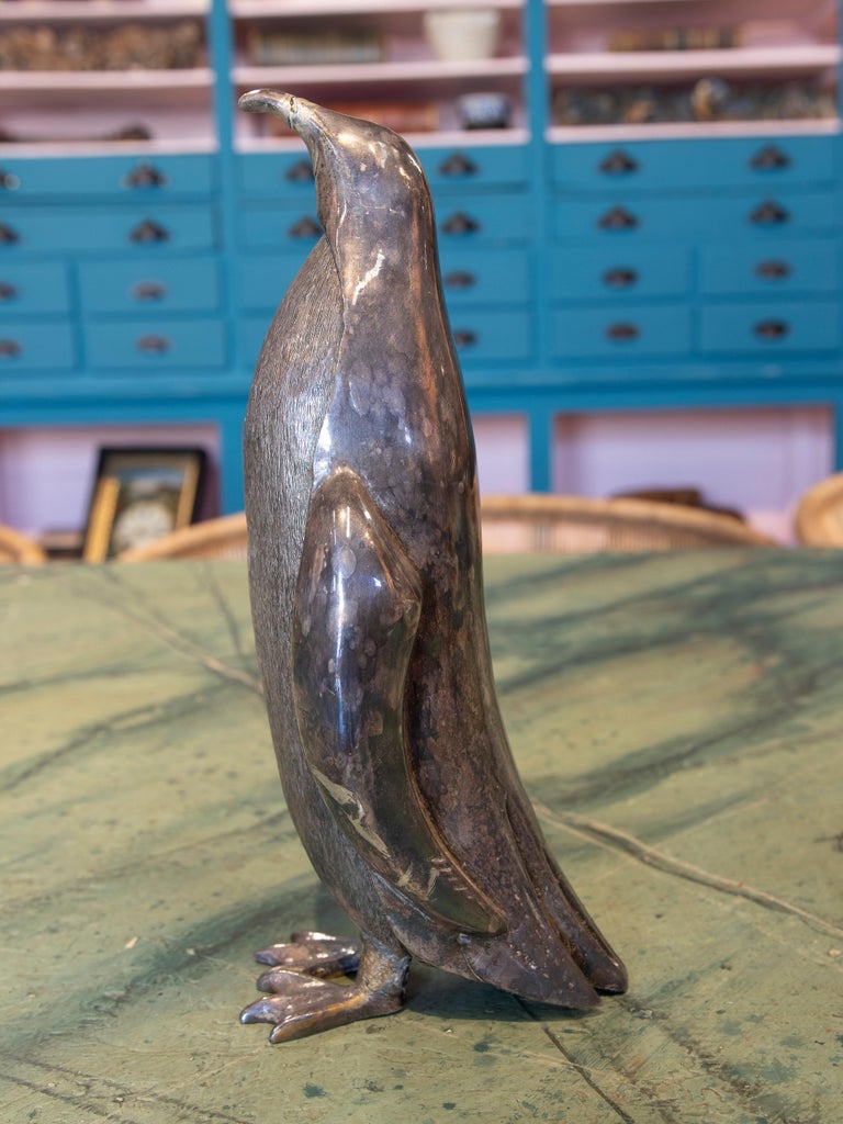 1970s Italian Silvered Penguin Metal Figure Sculpture For Sale at 1stDibs