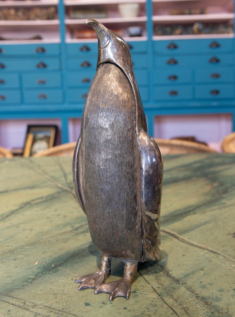 1970s Italian Silvered Penguin Metal Figure Sculpture For Sale at 1stDibs