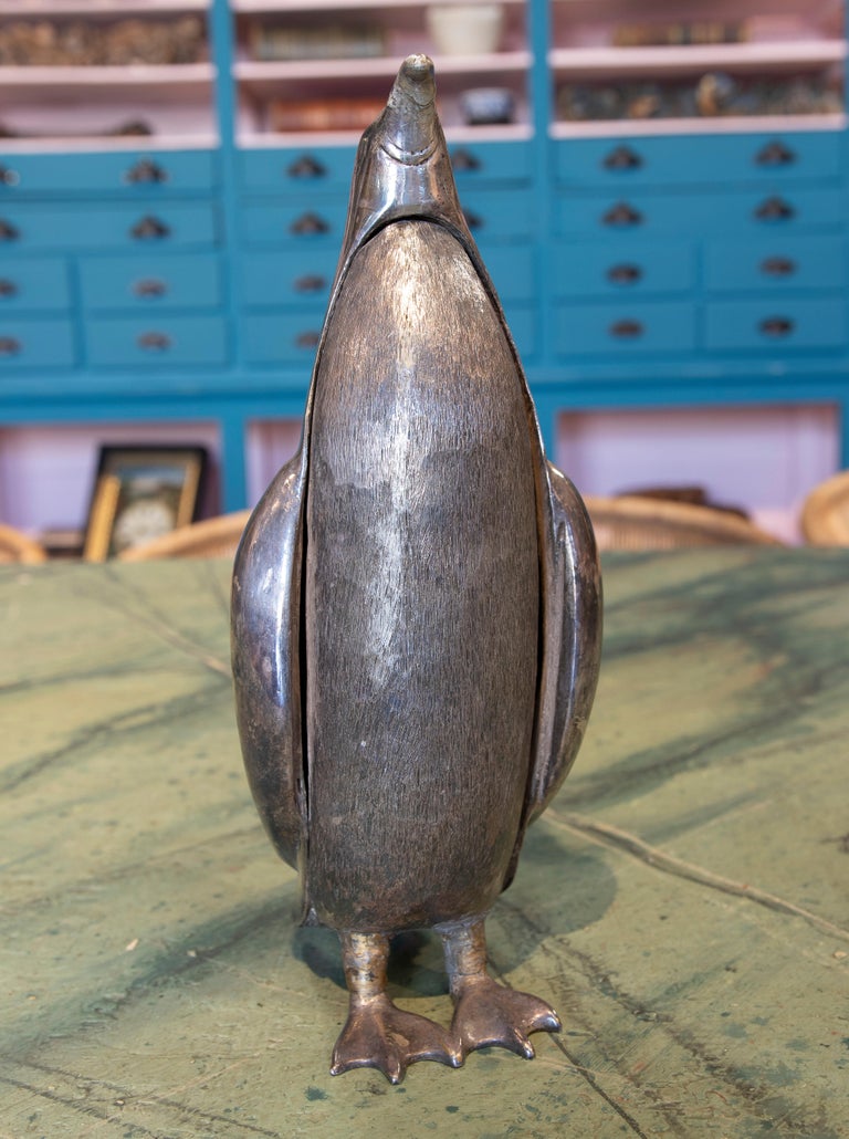 1970s Italian Silvered Penguin Metal Figure Sculpture For Sale at 1stDibs