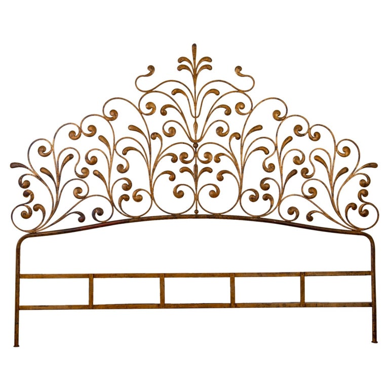 1970s Italian Toleware Tall King Headboard Rococo Style Scrolled Gilt ...