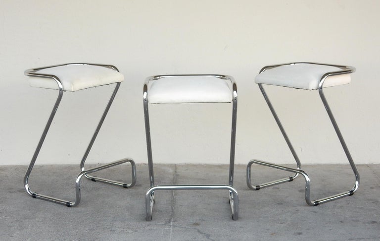Mid Century Italian Tubular Chrome Z Bar Stool Set at 1stDibs