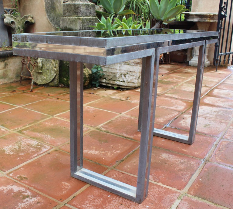 1970s Italian Two-Tone Brass Console Table with Period Smoked Glass Top ...