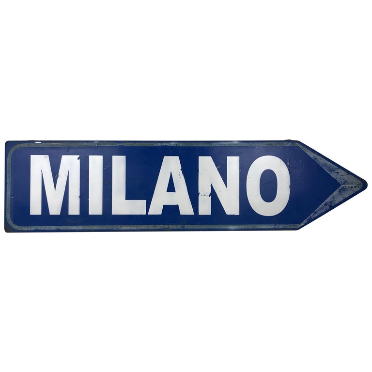 1970s Italian Vintage Blue and White Enameled Metal Road Sign "Milano ...
