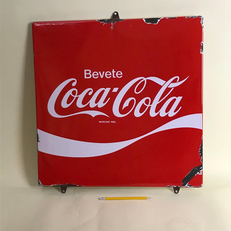1970s Italian Vintage Squared Metal Enamel Bevete Coca-Cola Sign Drink ...