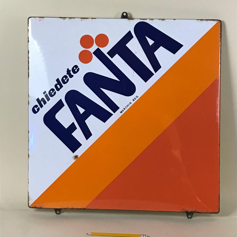1970s Italian Vintage Squared Metal Enamel Fanta Sign by Coca Cola ...