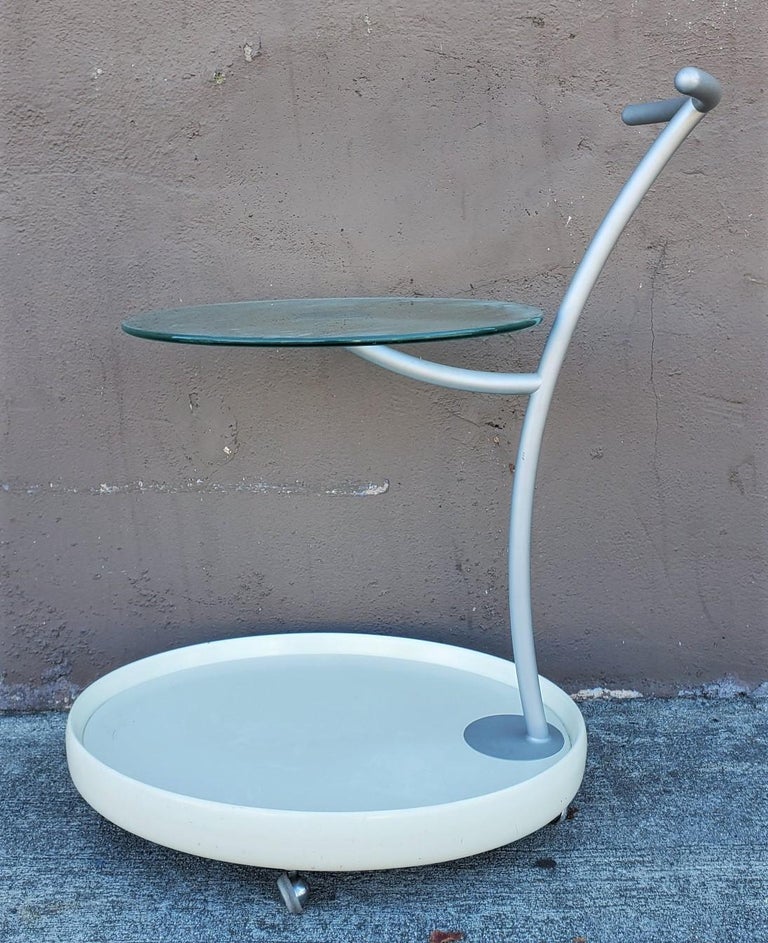 1970s Italian White Cart with Round Glass For Sale at 1stDibs