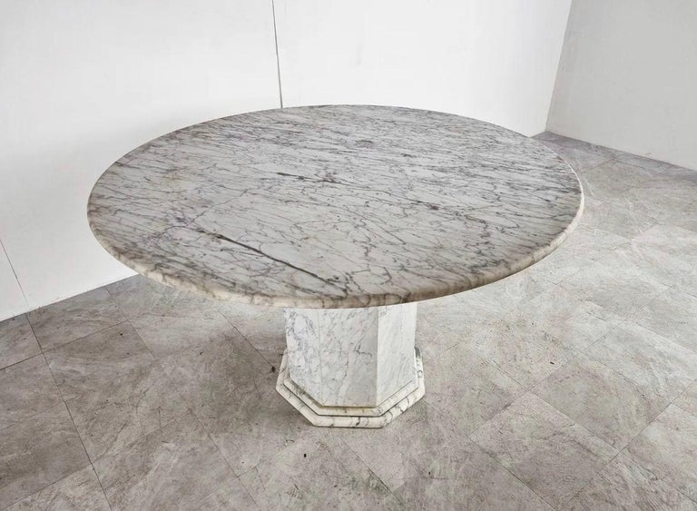 1970s Italian White Marble Circular Round Dining Table or Centre Table ...