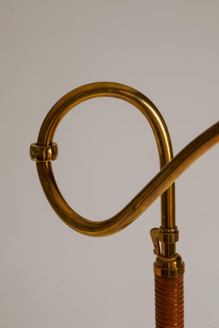 1970s Italian Wicker and Brass Floor Lamp with Movable Arm and Custom ...