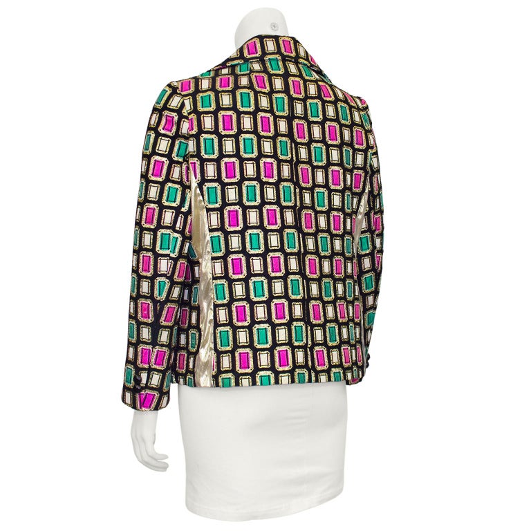 1970s Jaeger Brocade Emerald Cut Jewel Pattern Jacket For Sale at 1stDibs