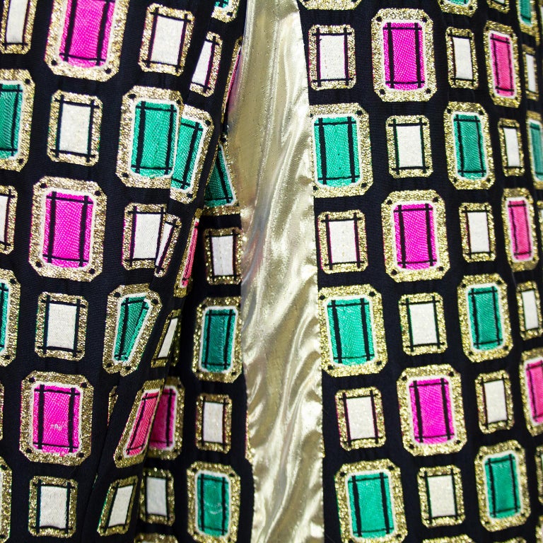 1970s Jaeger Brocade Emerald Cut Jewel Pattern Jacket For Sale at 1stDibs