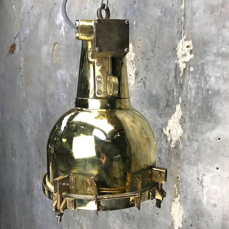 1970s Japanese Brass Marine Nautical Searchlight Pendant Lamp, Edison ...