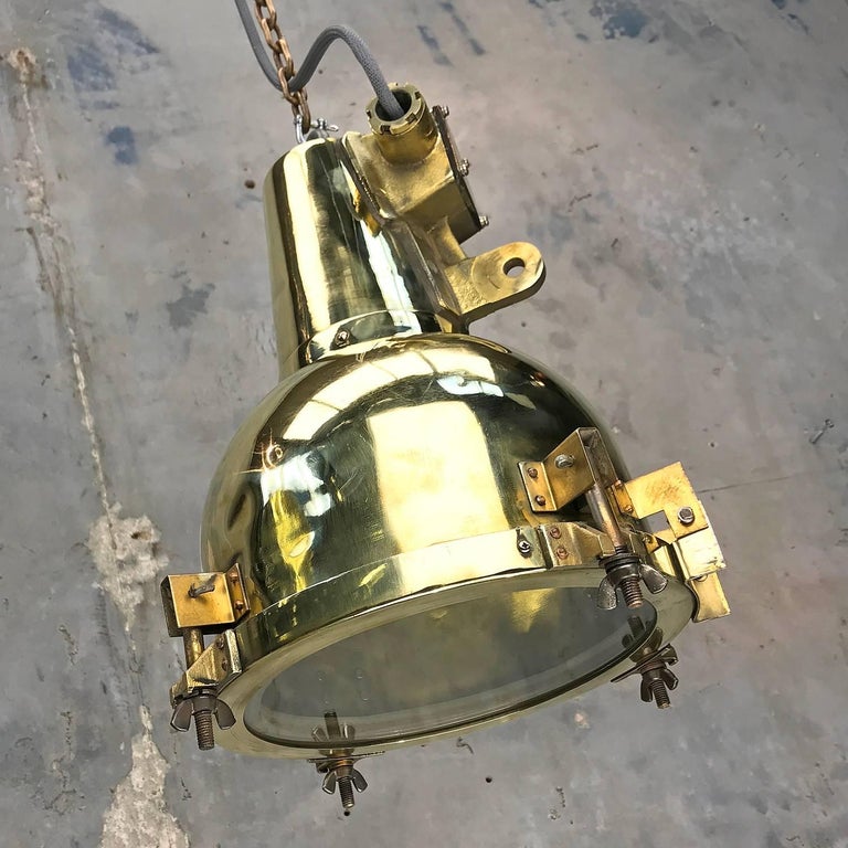 1970s Japanese Brass Marine Nautical Searchlight Pendant Lamp, Edison ...
