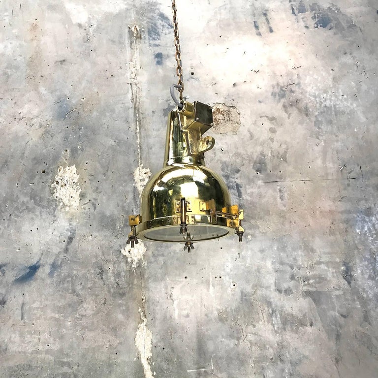 1970s Japanese Brass Marine Nautical Searchlight Pendant Lamp, Edison ...