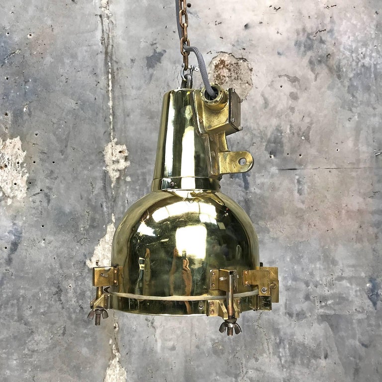 1970s Japanese Brass Marine Nautical Searchlight Pendant Lamp, Edison ...