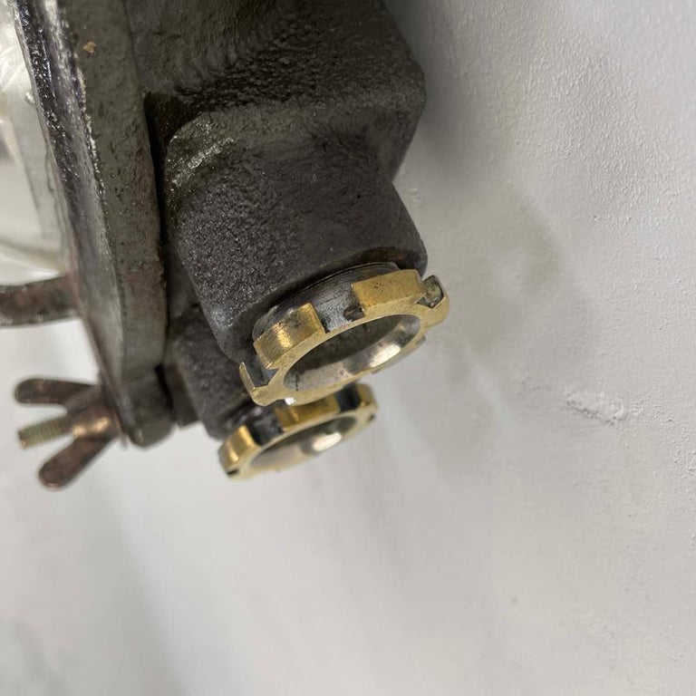 1970's Japanese Cast Iron Circular Wall Light Hexagon Cage and Clear ...