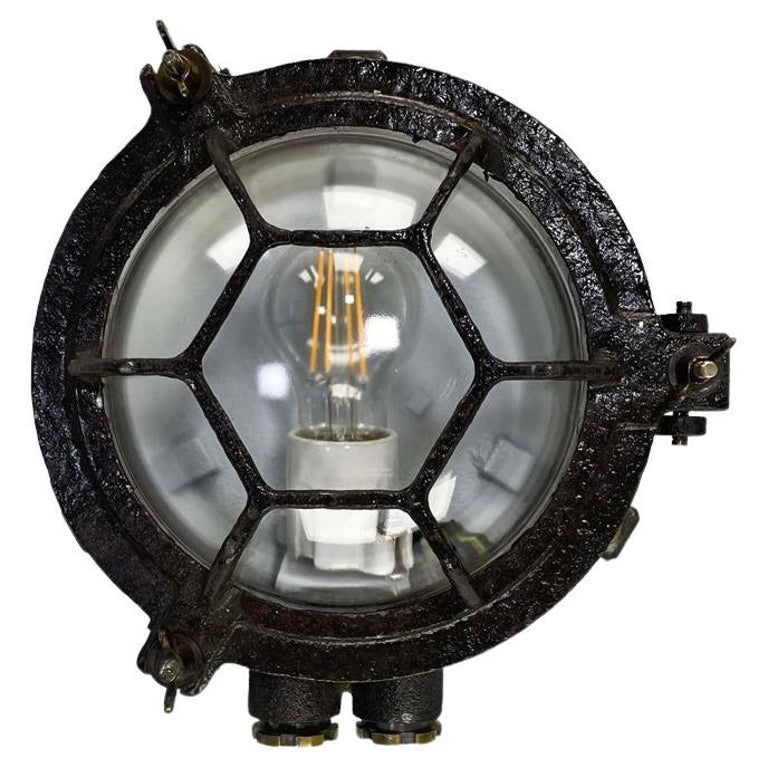 1970's Japanese Cast Iron Circular Wall Light Hexagon Cage and Clear ...