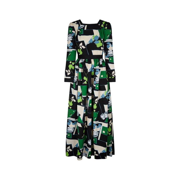 1970s Jean Varon Floral Rose Print Maxi Dress For Sale at 1stDibs