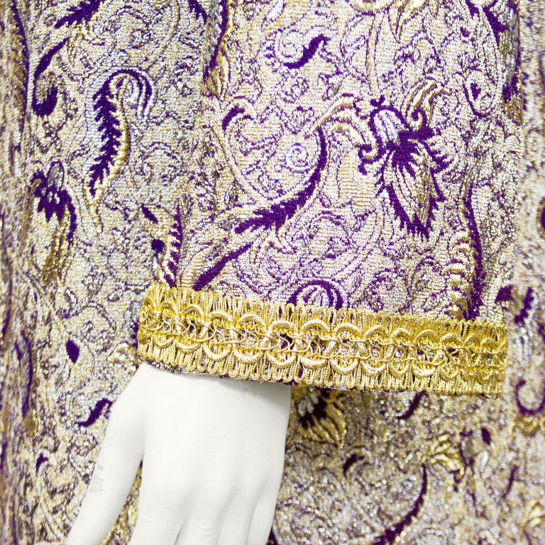 1970's Jewel Tones Brocade Tunic/Mini Dress Trimmed in Gold Metallic ...