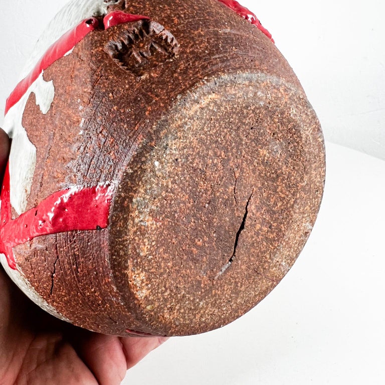 1970s JM Abstract Red and White Studio Pottery Vase Vessel For Sale at ...