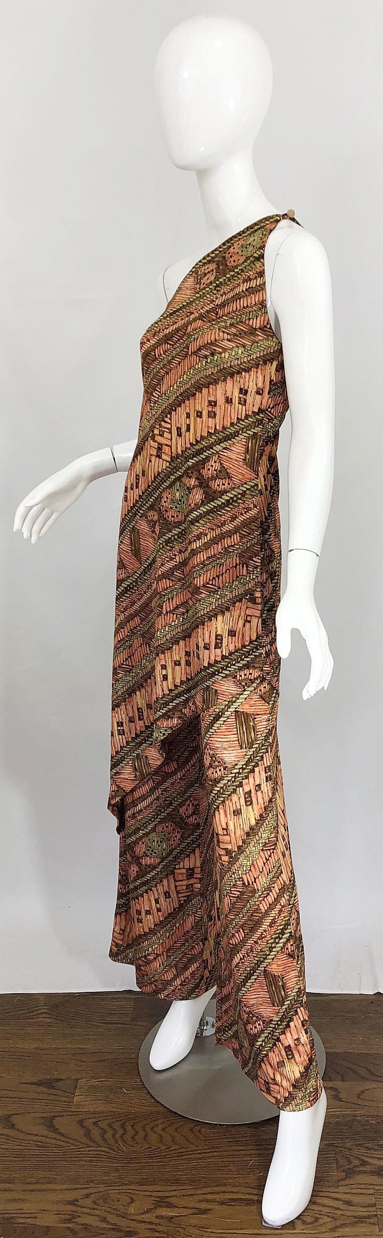 1970s Joy Stevens Batik Print Jersey Tunic Dress and Wide Leg Pants 70s ...