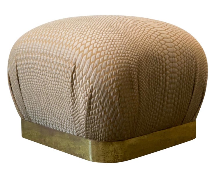 1970s Karl Springer Souffle Pouf Ottoman with Brass For Sale at 1stDibs