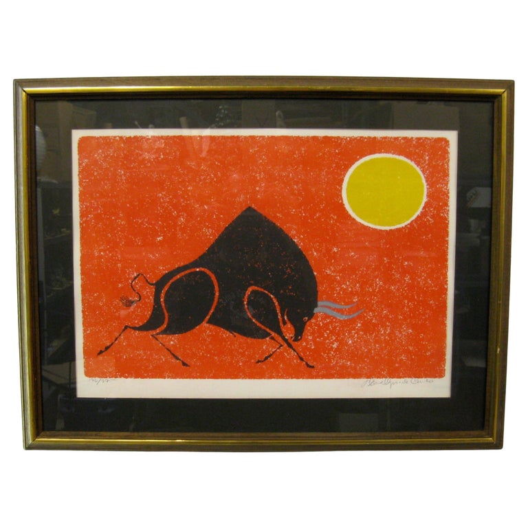 1970's Keith Llewellyn De Carlo Abstract Bull Lithograph Signed and ...