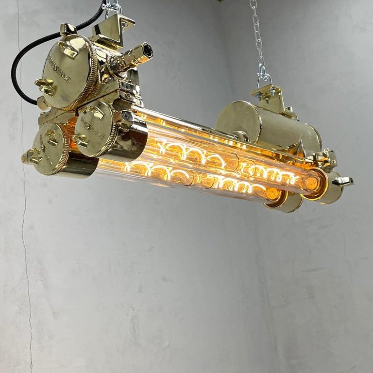 1970s Korean Industrial Brass Edison LED Flameproof Tube Light ...