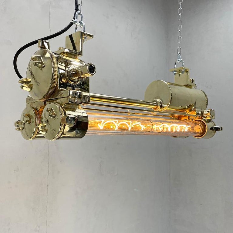 1970s Korean Industrial Brass Edison LED Flameproof Tube Light ...