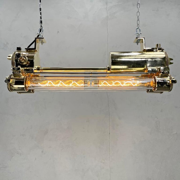 1970s Korean Industrial Brass Edison LED Flameproof Tube Light ...