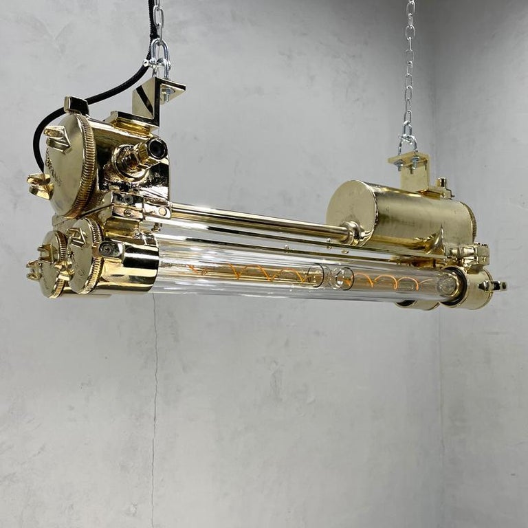 1970s Korean Industrial Brass Edison LED Flameproof Tube Light ...