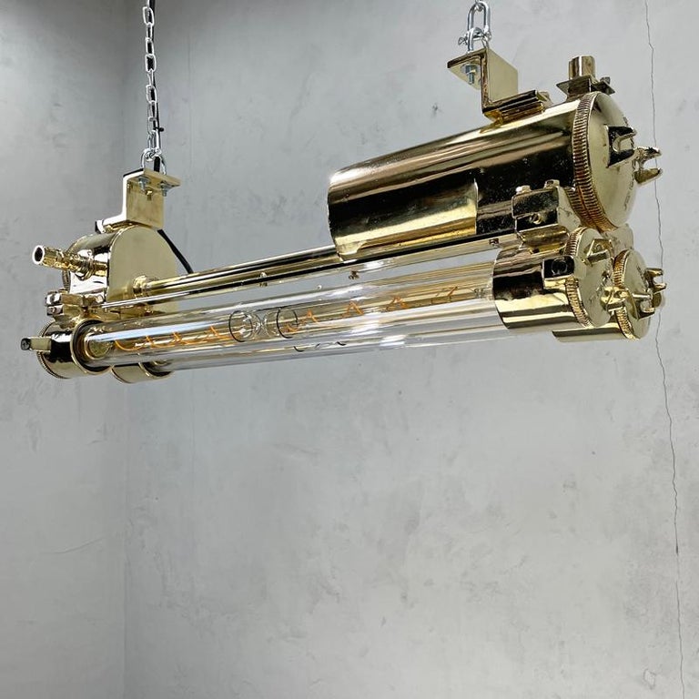 1970s Korean Industrial Brass Edison LED Flameproof Tube Light ...