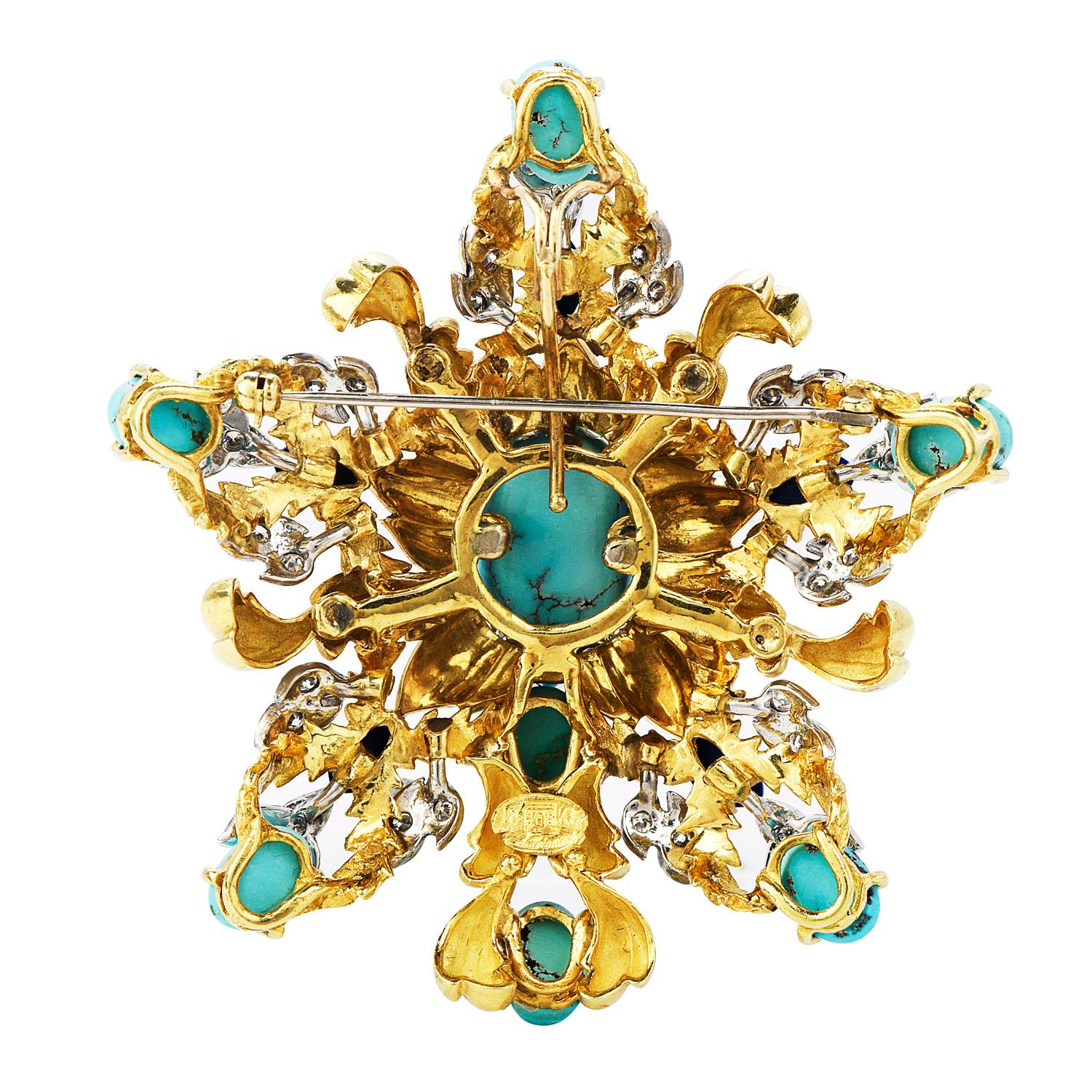 1970's La Triomphe GIA Turquoise Diamond Enamel 18k Gold Pin at 1stDibs