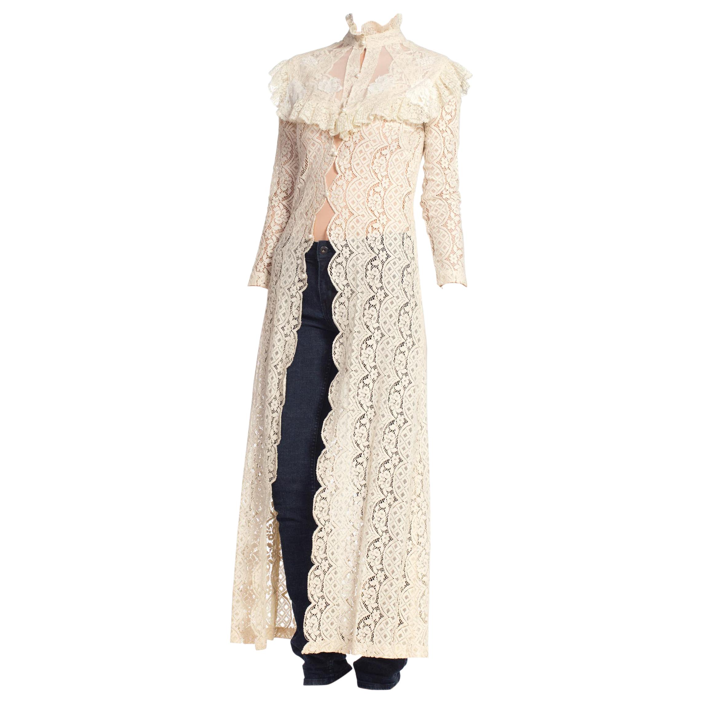 1970's Lace Duster 1890's Victorian Style Lace Dress at 1stDibs