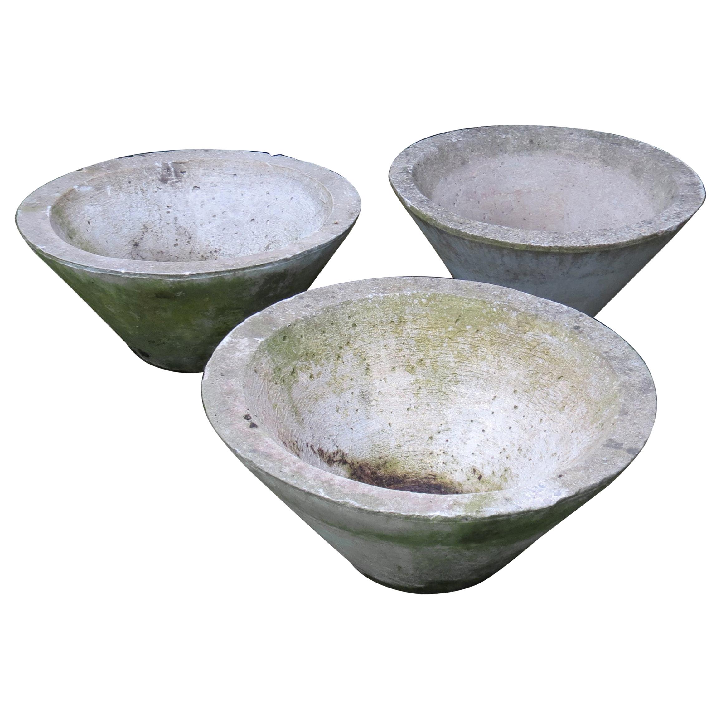 1970s Large Circular Conical Round Concrete Garden Planters at 1stDibs