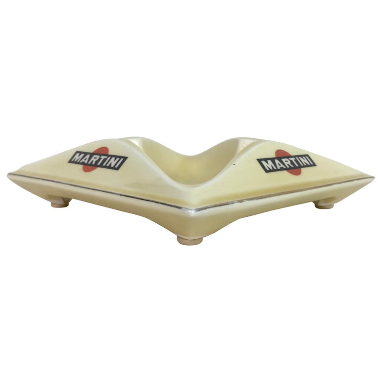 1970s Large French Advertising Martini Cream Ceramic Bistro Ashtray For ...